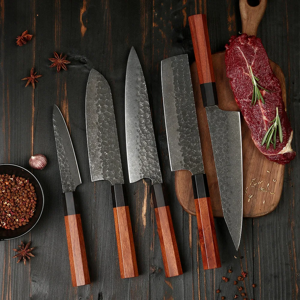 440C Steel Knives – Hammered Red Wood Handle | Hikari Knife